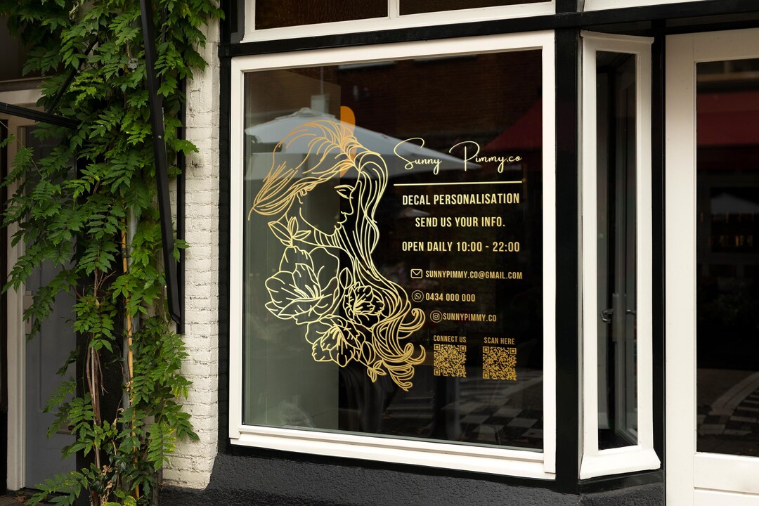 Beautiful Hair Salon Decal Sticker Front Shop Decor, Custom Retail Shop ...