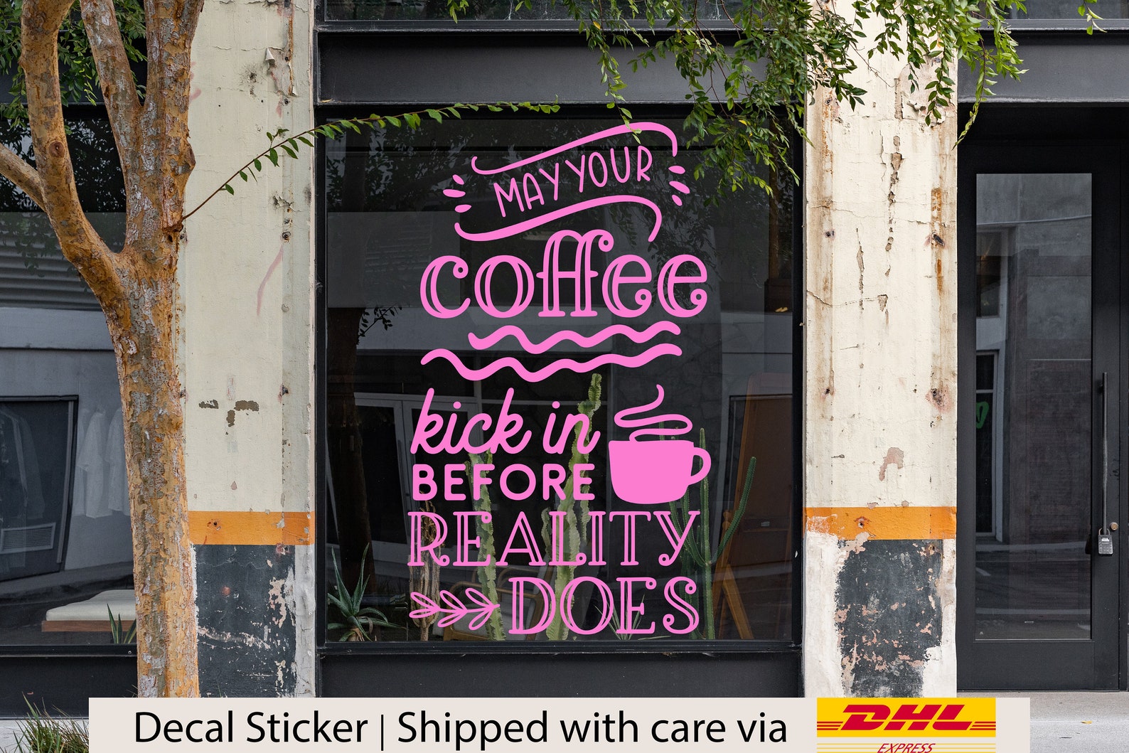 Large Coffee Quote Decals Restaurant Decor, Beautiful Coffee Line Art ...