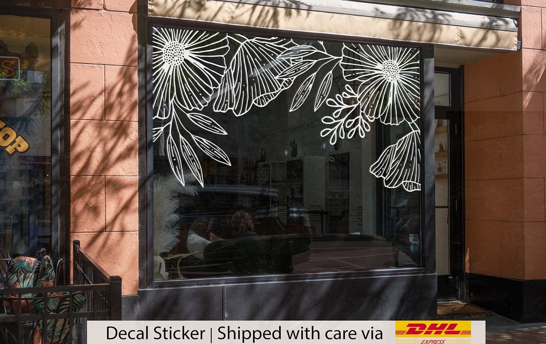 Large Flower Wreath Decal for Shop Window Display, Flower Outline ...
