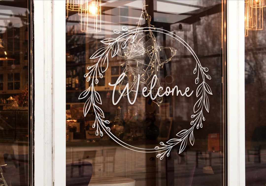 Customised Text Round Leaves Wreath Window Decor Vinyl Decals - Etsy