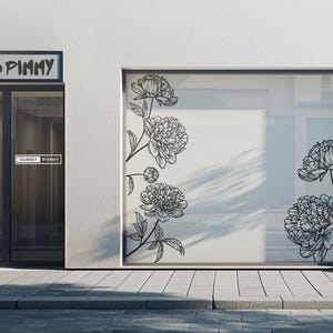 Peony Flower Window Decal Set, Floral Line Art Vinyl for Storefront ...