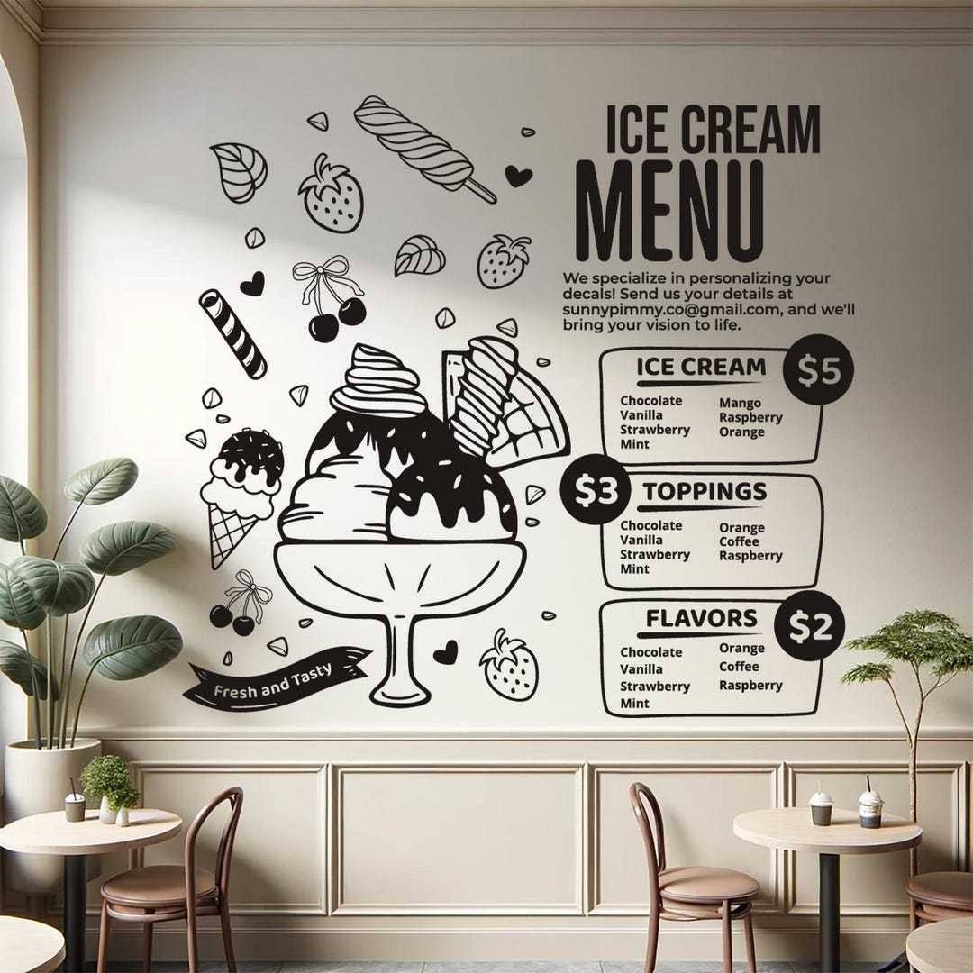 Personalised Large Size Ice Cream Menu Decal for Gelato Shop Window ...