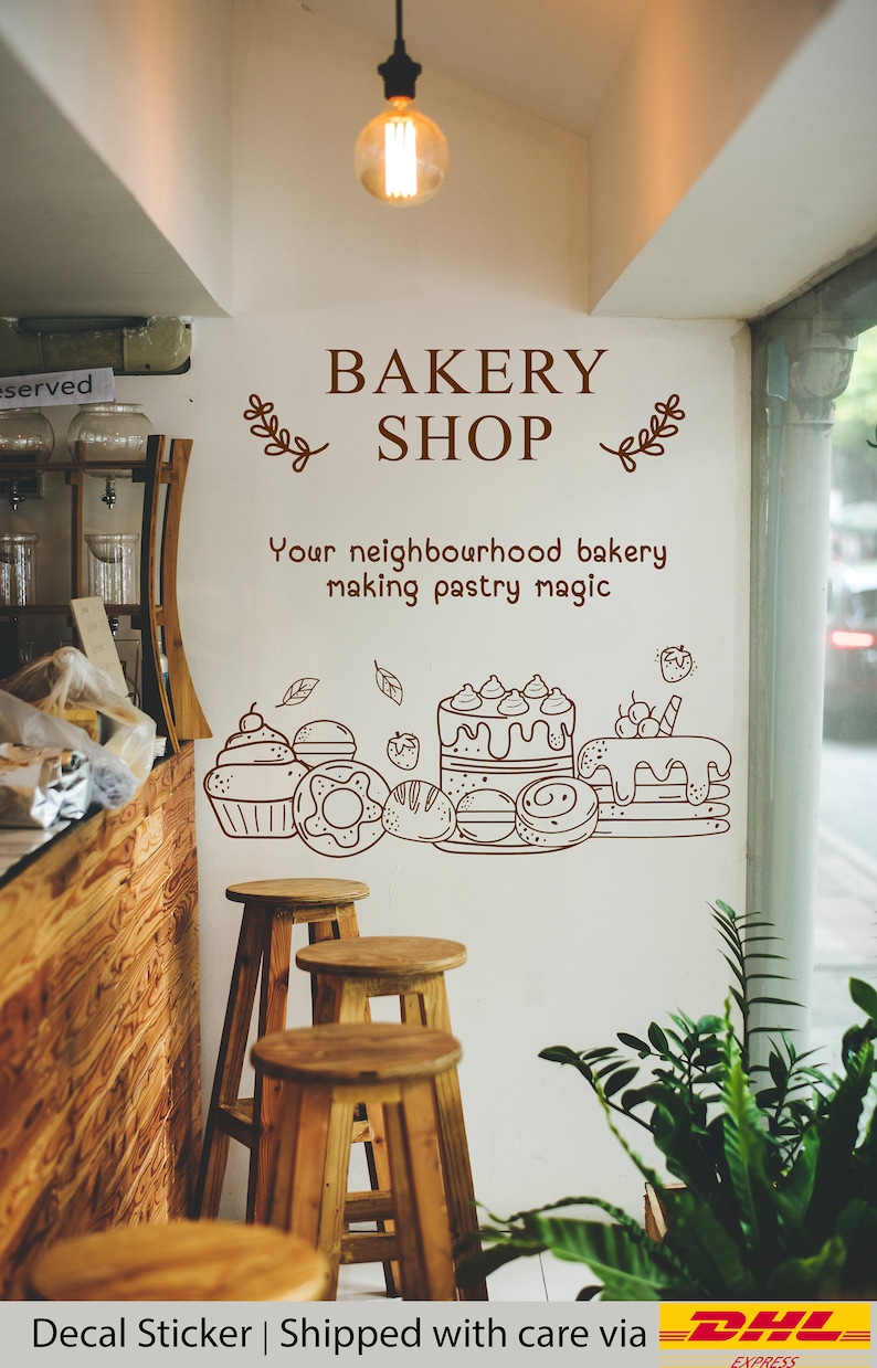 Bakery Pastry Vinyl Decal Business Logo | Bread Croissant Customise ...