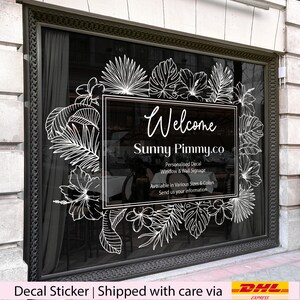 Tropical Monstera Floral Frame Decal With QR Code, Custom Business Name ...