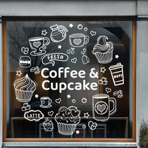 Affordable & Small Size in Doodle Style Coffee and Cupcakes Sticker ...