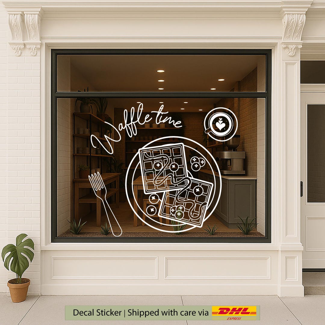Waffle Time Window & Wall Decal - Minimalist Waffle Art Vinyl Sticker ...
