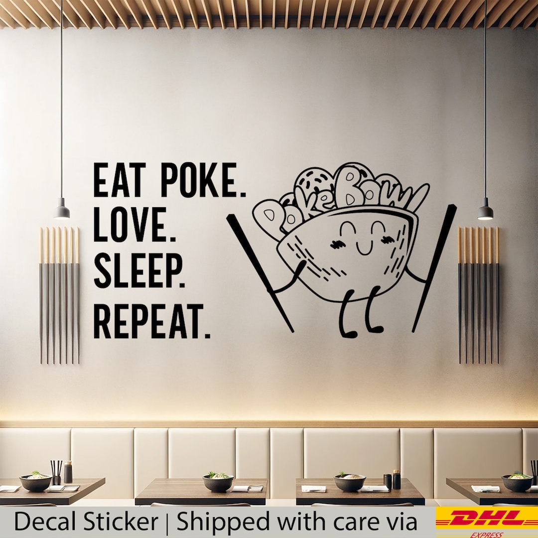 Hawaii Poke Bowl Decal Restaurant Window Decoration, Removable Vinyl ...