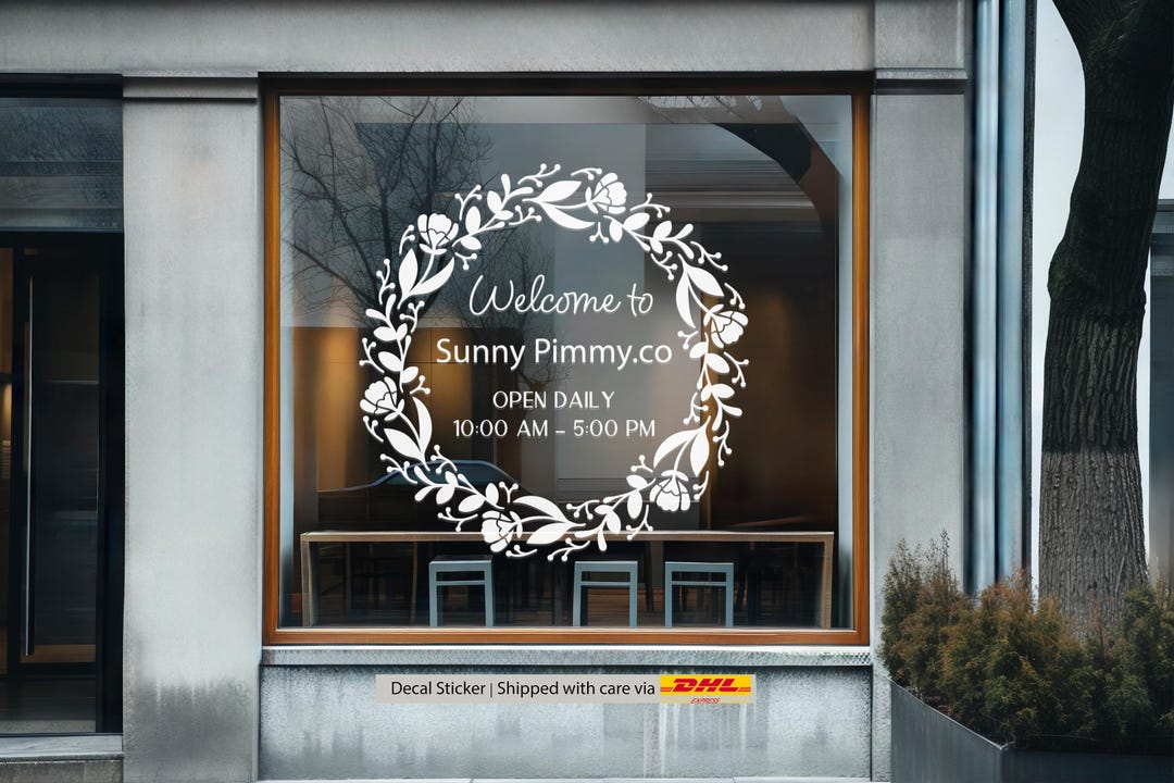 Large Flower Wreath Decal for Shop Window, Front Door Sticker Window ...