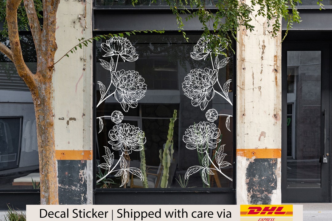 Contour Line Peony Flower Vinyl Decals for Wall and Windows, Storefront ...