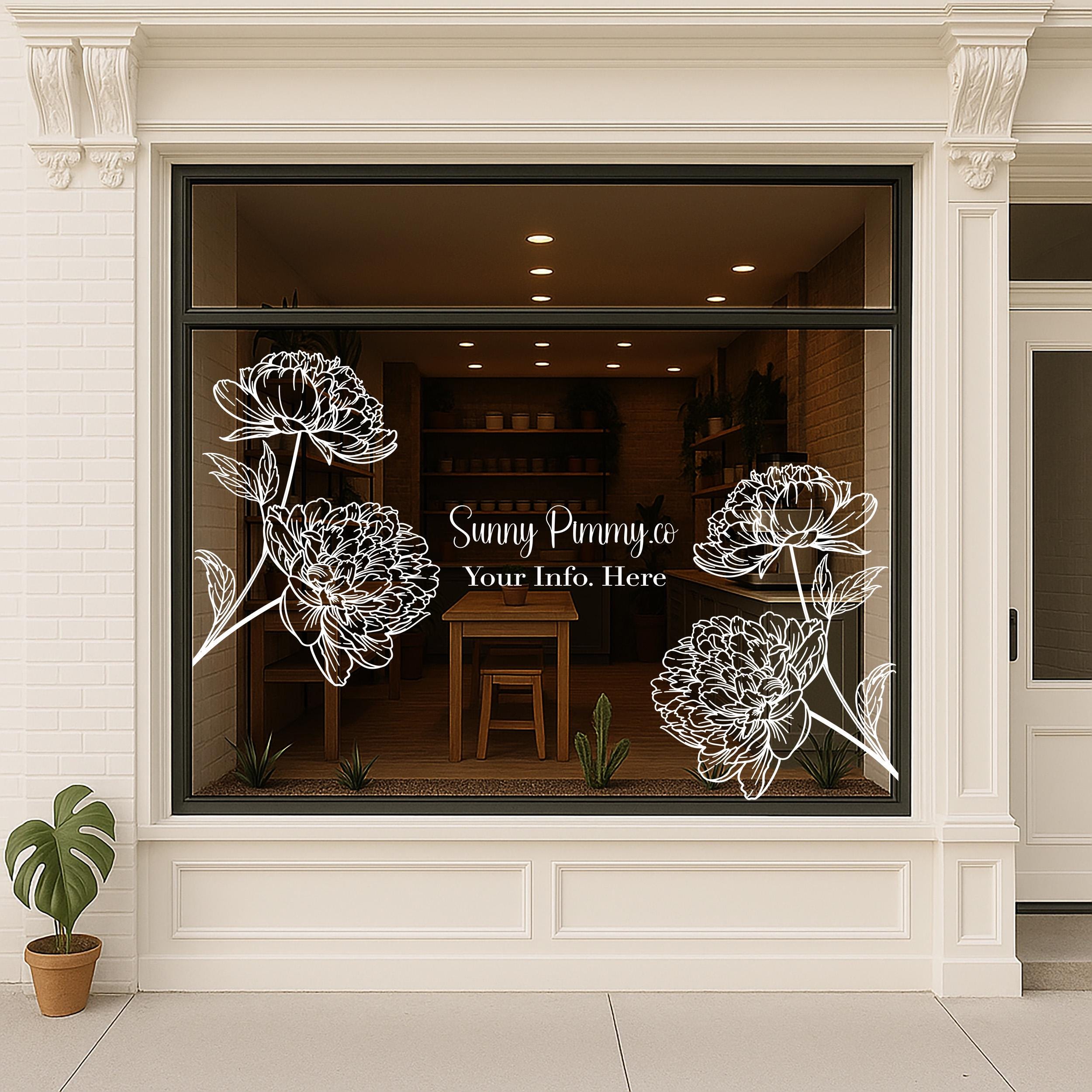 Whole Set Peony Flower Decal With Personalise Text, Custom Logo Vinyl ...