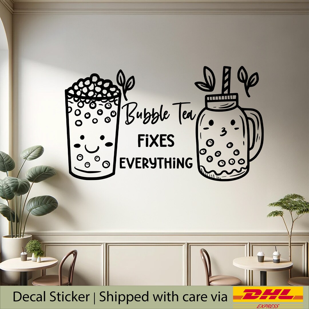 Cute Bubble Tea Quote Window and Wall Vinyl Decal for Store Decor ...