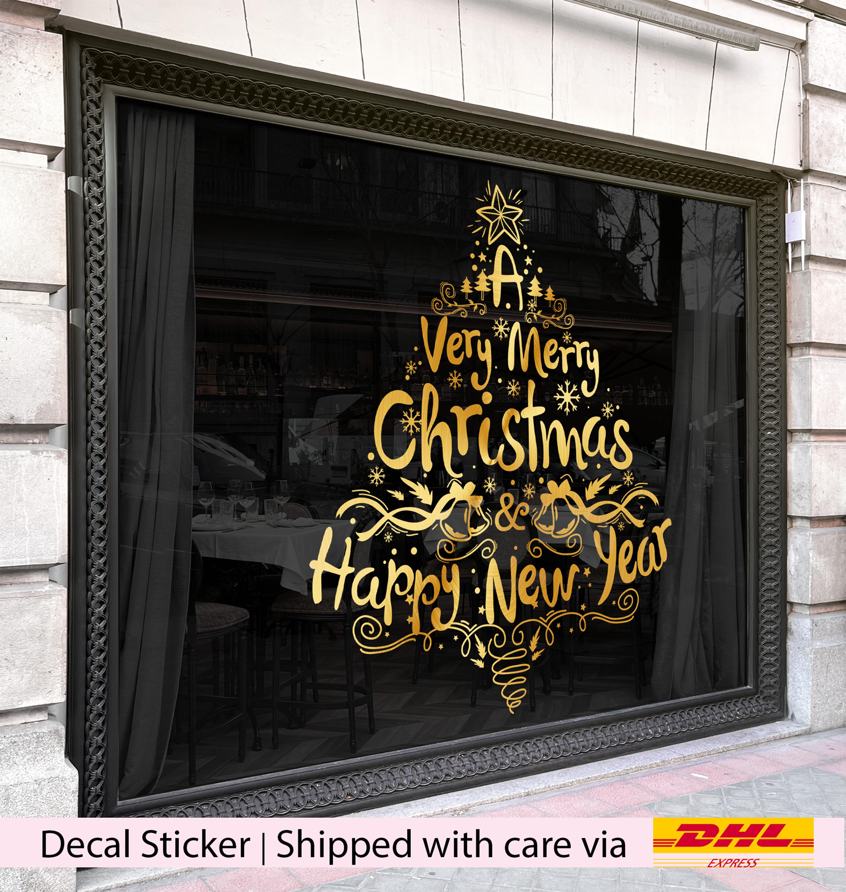 Christmas Tree Shape With Snowflake Window Sticker, Large Xmas Decals ...