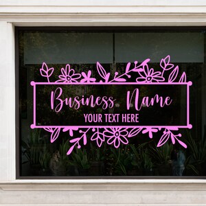 Modern Floral Border Business Decal Custom Name & Text Vinyl Sticker ...