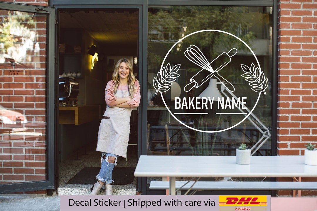 Bakery Pastry Vinyl Decal Business Logo | Bread Croissant Customise ...