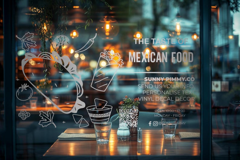 Personalised Business Logo and Text for Mexican Tacos Window & Wall ...