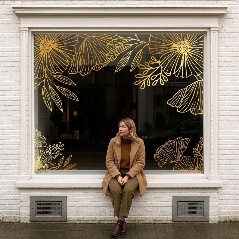 Romantic Floral Wall Window Decals - Contour Line Art, Spring & Summer ...