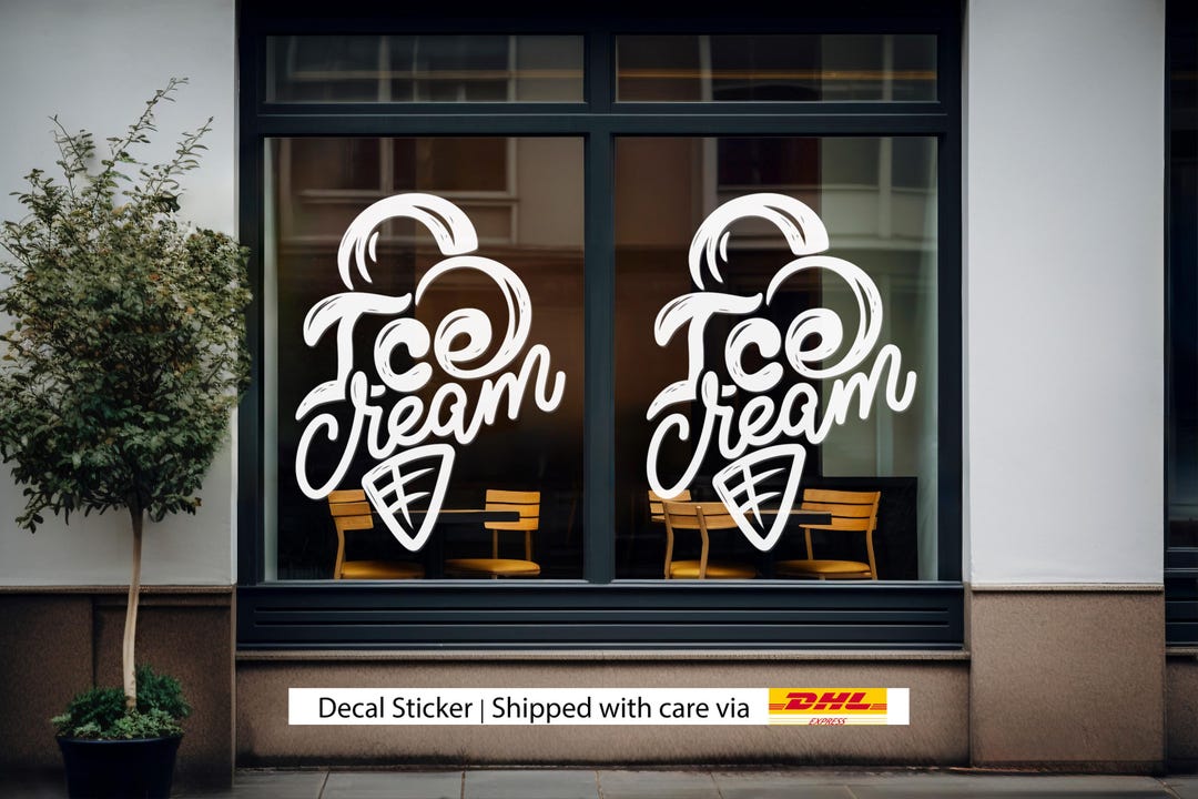 Ice Cream Gelato Cone Vinyl Decal Sticker Shop Wall Decor, Dessert Cafe ...