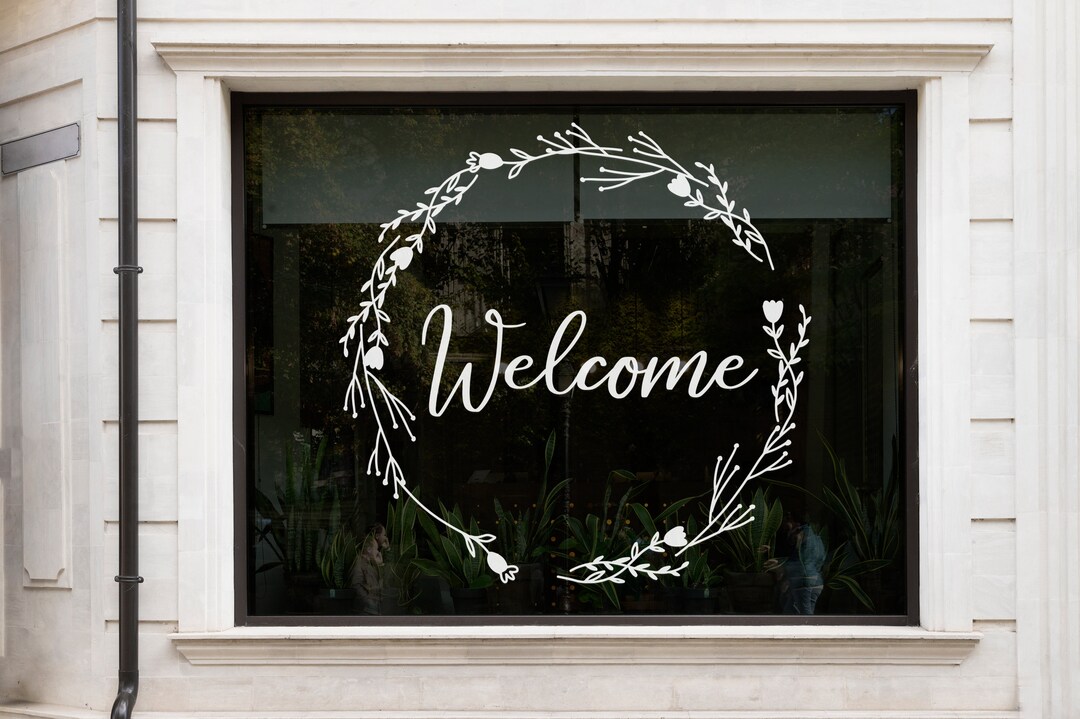 Little Flower Wreath Window Letterings Decal, Personalised Sticker for ...