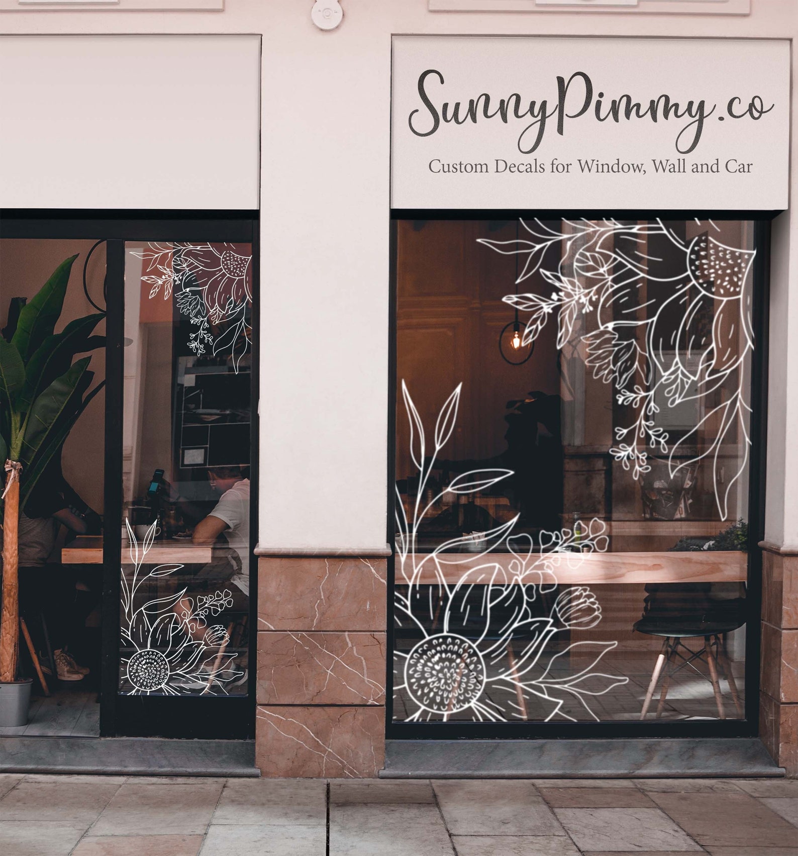 Sunflower Decals, Flower Wreath Decal for Shop Window Display ...