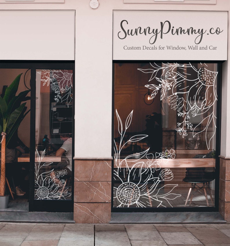 Sunflower Decals, Flower Wreath Decal for Shop Window Display ...