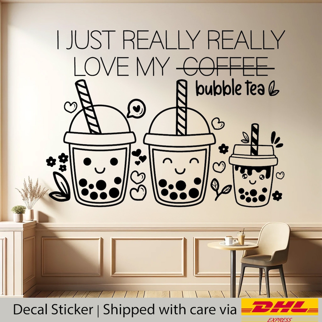 Cute Bubble Tea Quote Shop Interior Decor Vinyl Sticker, Love Boba Wall ...