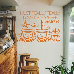 Cute Bubble Tea Quote Shop Interior Decor Vinyl Sticker, Love Boba Wall ...