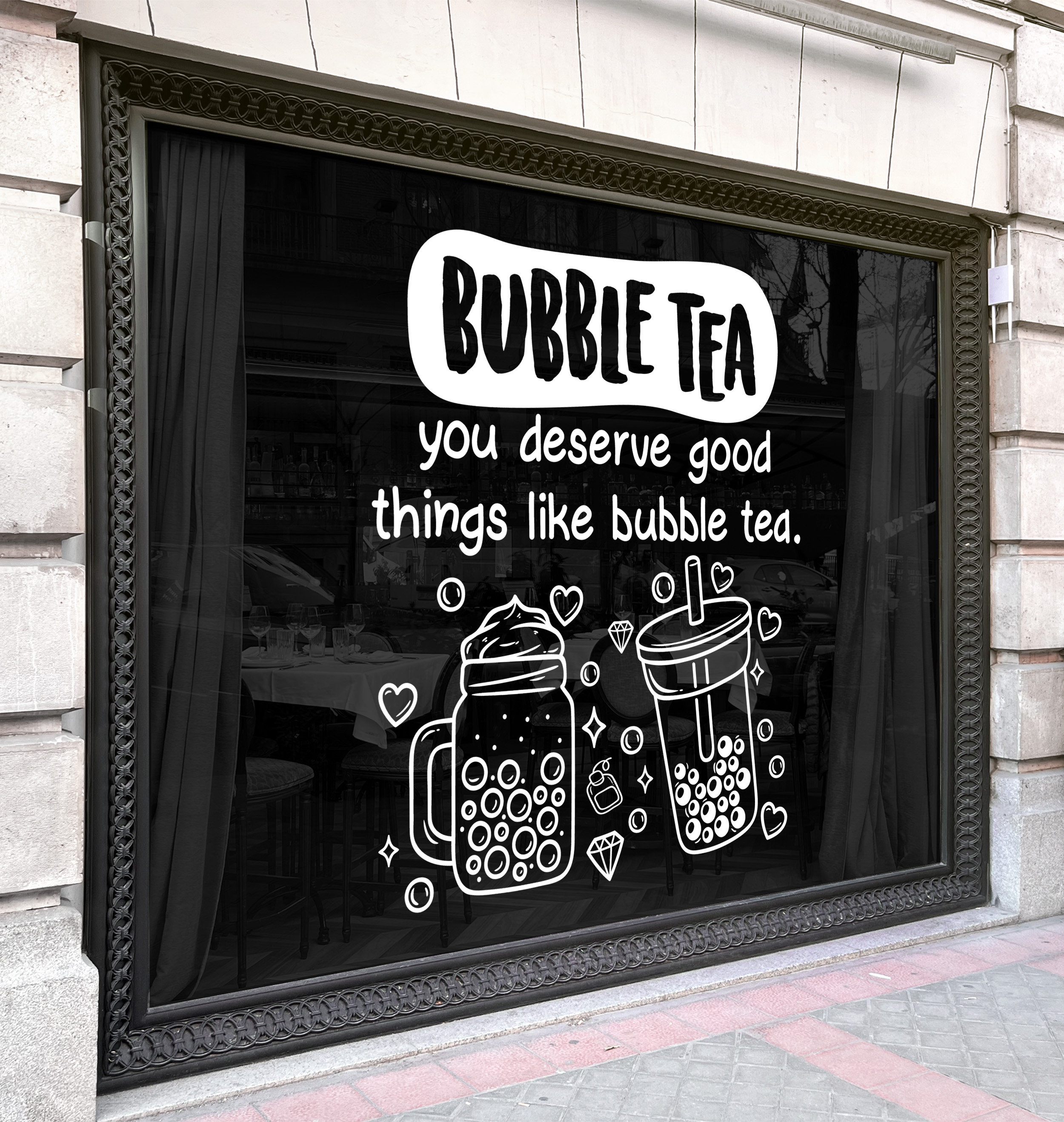 Chic Bubble Tea Wall Decal - Business Vinyl Sticker - Customizable ...