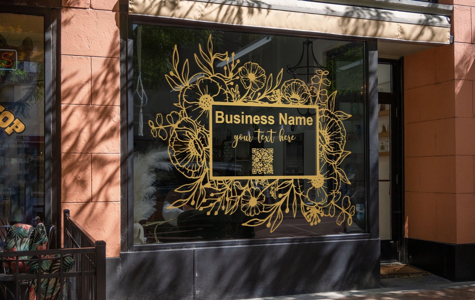 Floral Frame Decal With QR Code, Business Name Vinyl Sticker for ...