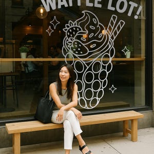 Custom Bubble Waffle Cone Logo Decal, Waffle Wrap Window Sticker, Cafe ...