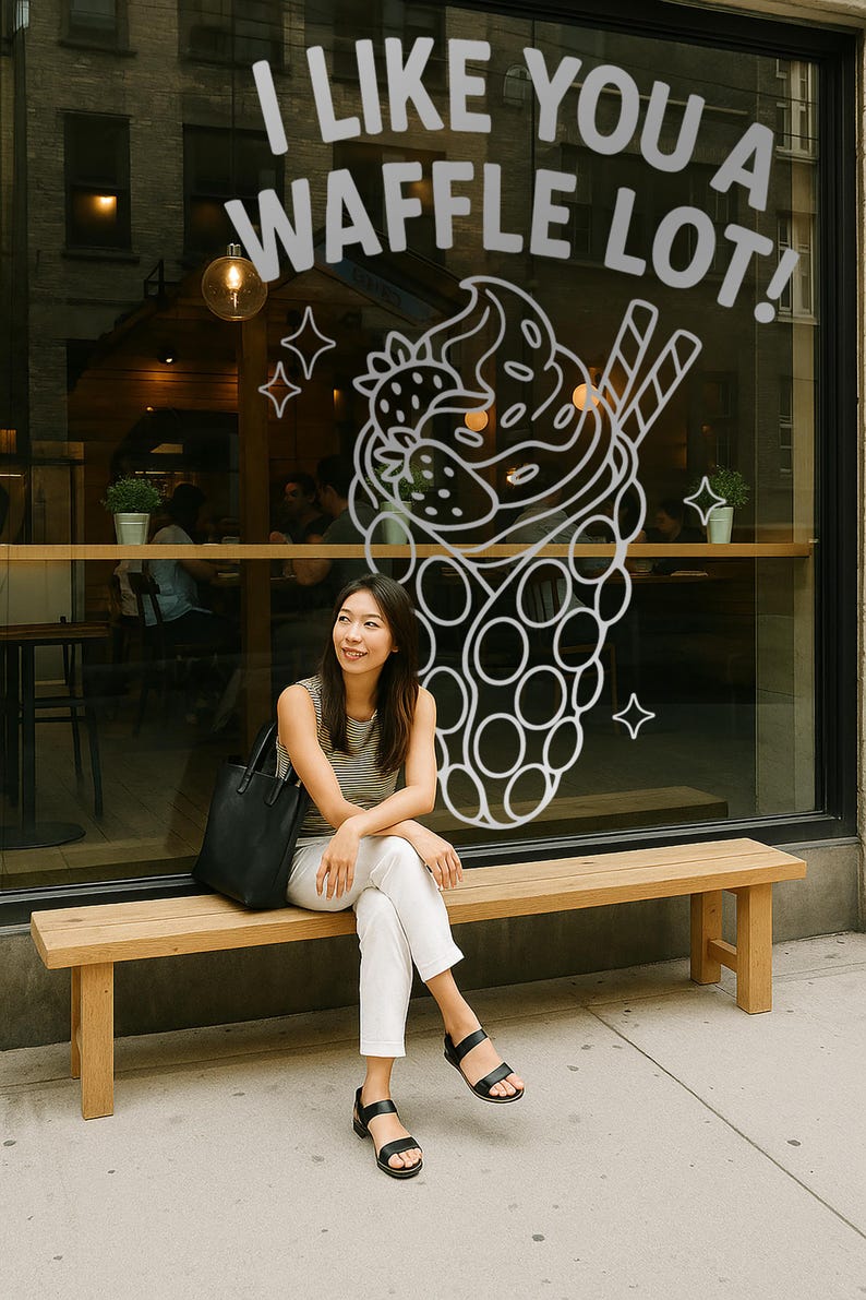 Custom Bubble Waffle Cone Logo Decal, Waffle Wrap Window Sticker, Cafe ...