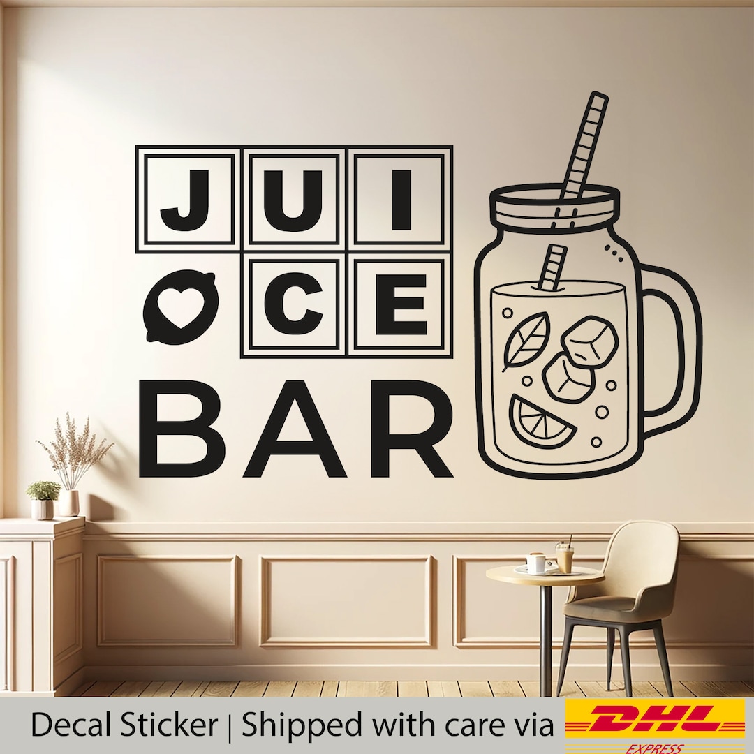 Fresh Juice Bar Decal Cafe Decor, Simple Beverage Drink Vinyl Sticker ...