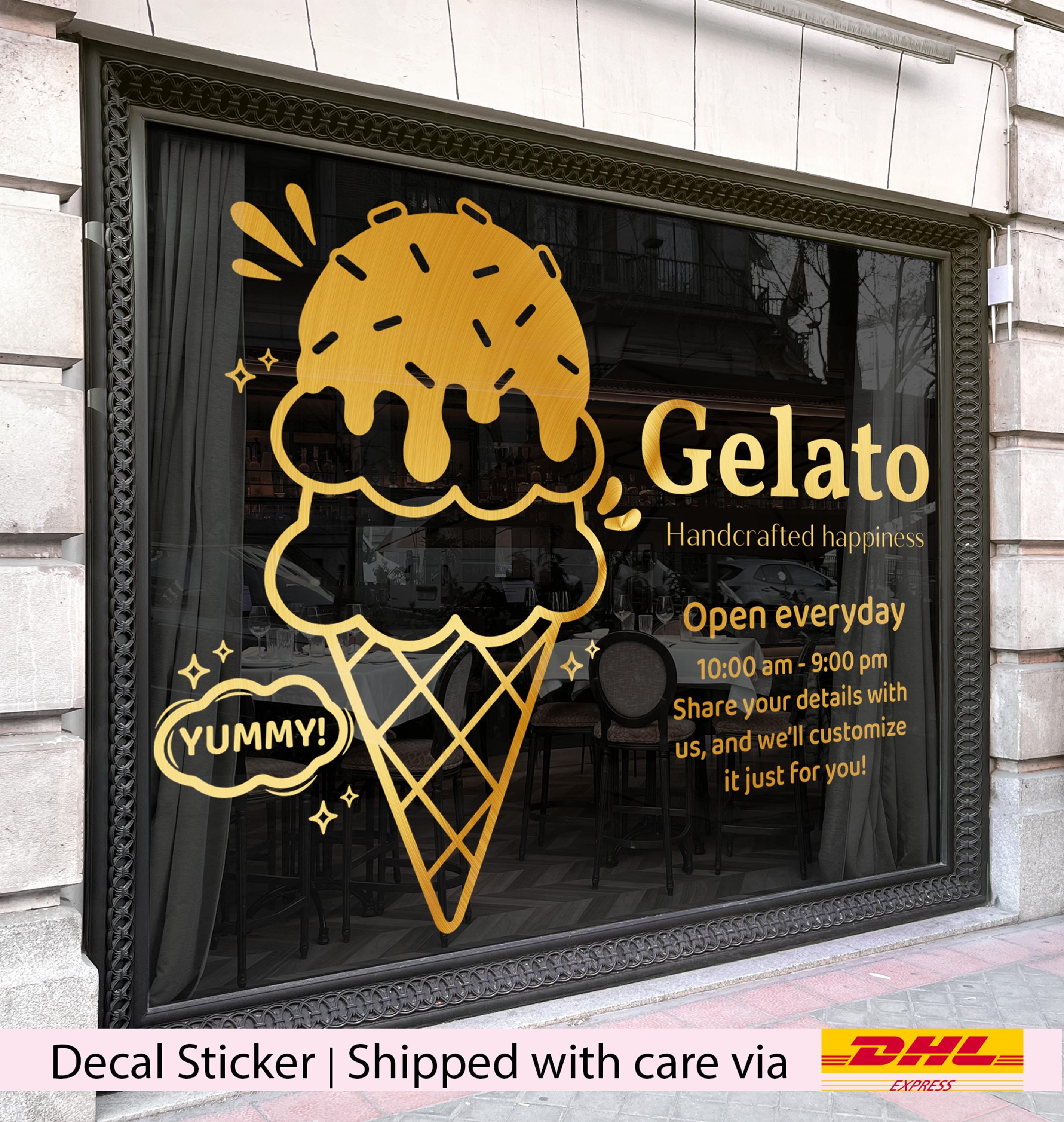 Custom Ice Cream Gelato Business Logo Decal for Window Wall Display ...