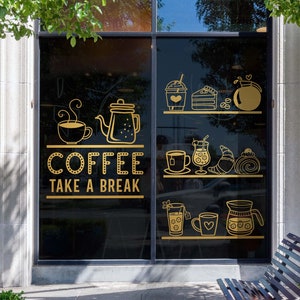 Coffee-themed Vinyl Window Art - Quirky Café Icons Sticker Set, Home ...