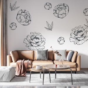 Peony Flower Decal for Shop Window Showcase, Large Flower Outline Decal ...