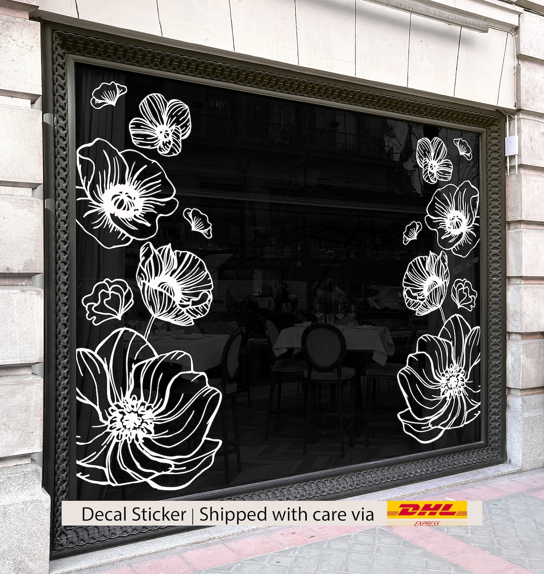 Flower Decals for Shop Display Window, Window Decoration, Outdoor Showcase, Front Store Window ...