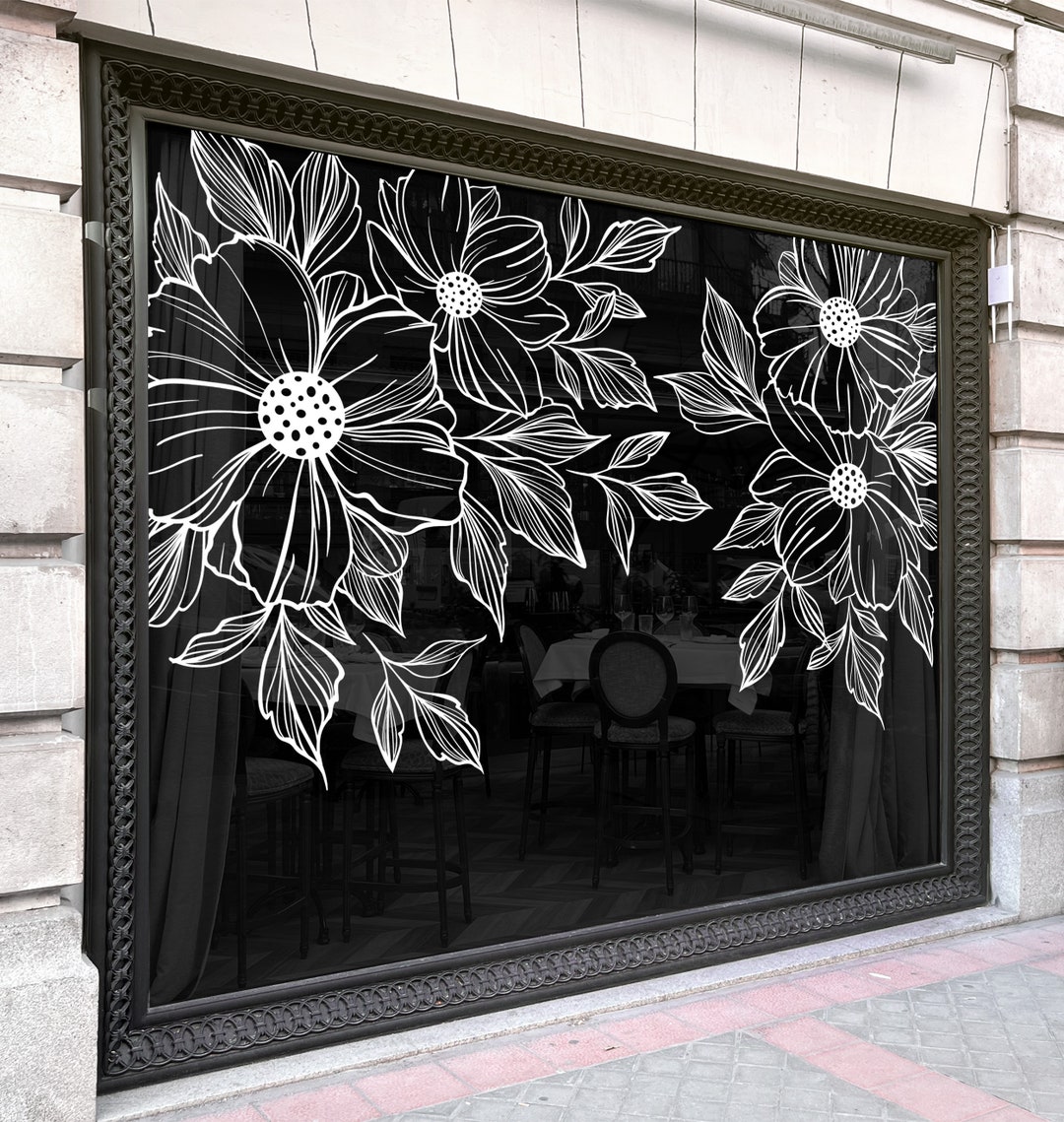 Vintage Flower Line-art Window and Wall Decal Magnolia Wall - Etsy