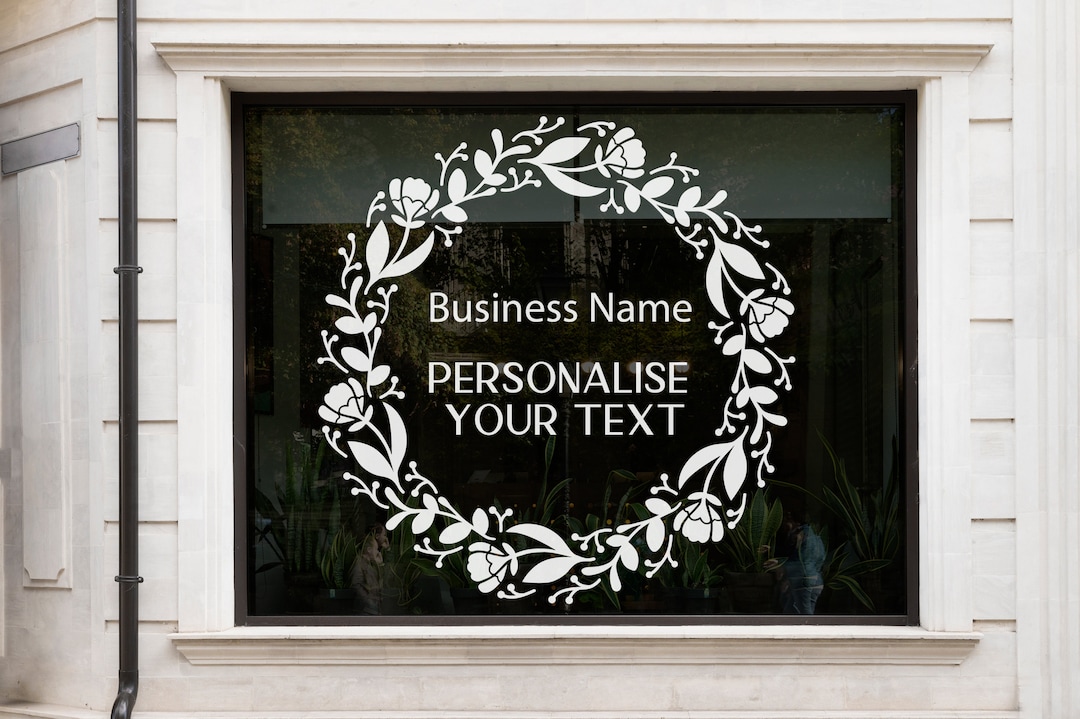Large Flower Wreath Decal for Shop Window, Front Door Sticker Window ...