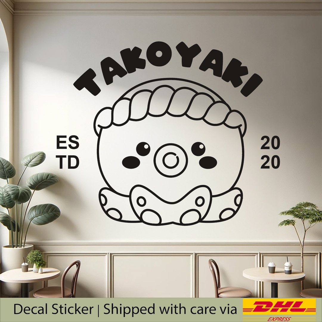 Cute Takoyaki With Octopus Decal Sticker for Restaurant & Food Truck ...