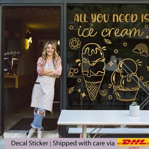 Beautiful Ice-cream Lettering Vinyl Signage on Window and Wall Shop ...