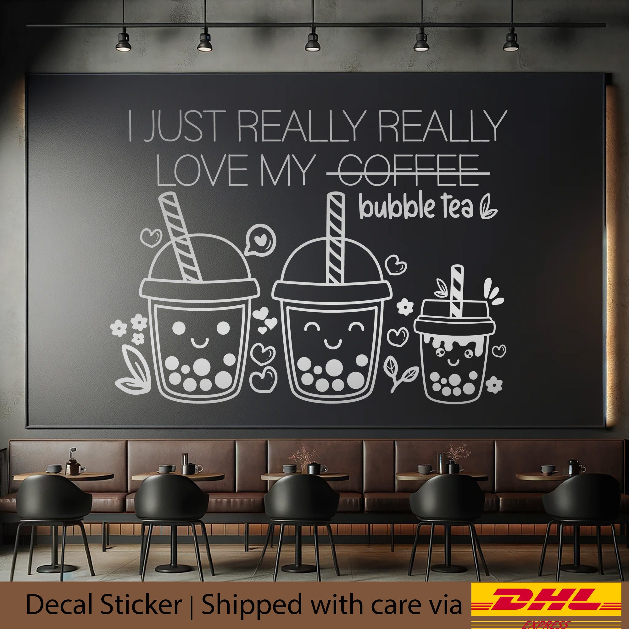 Cute Bubble Tea Quote Shop Interior Decor Vinyl Sticker, Love Boba Wall ...