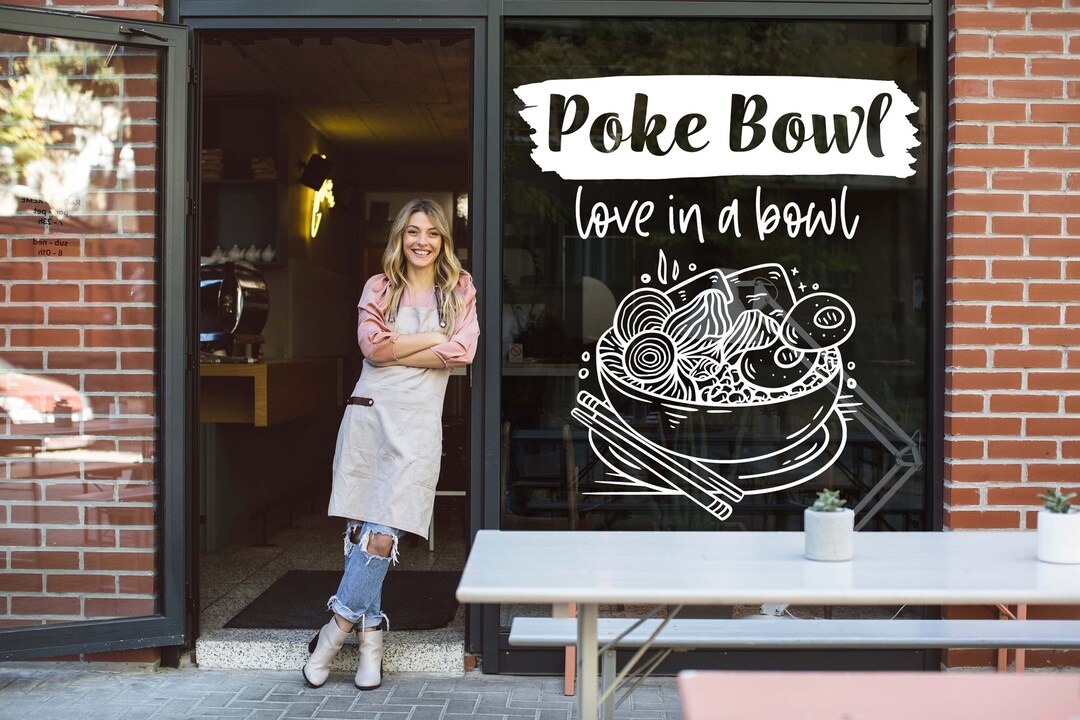 Poke Salad Bowl Window Decal Sticker for Restaurant Wall and Front ...