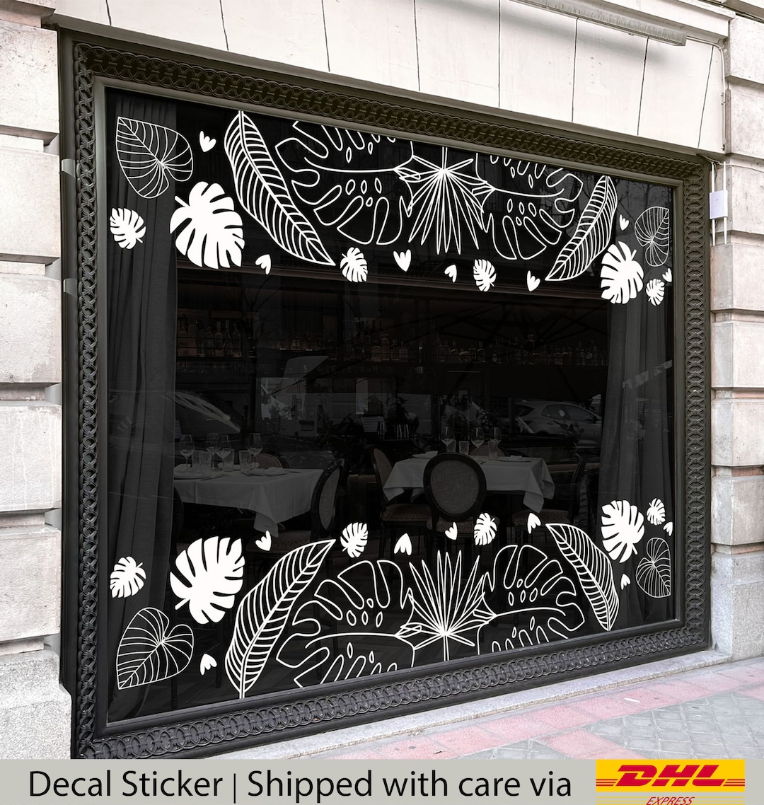 Seasonal Leaf Pattern Decal Sticker for Shop Window, Monstera Leaves ...