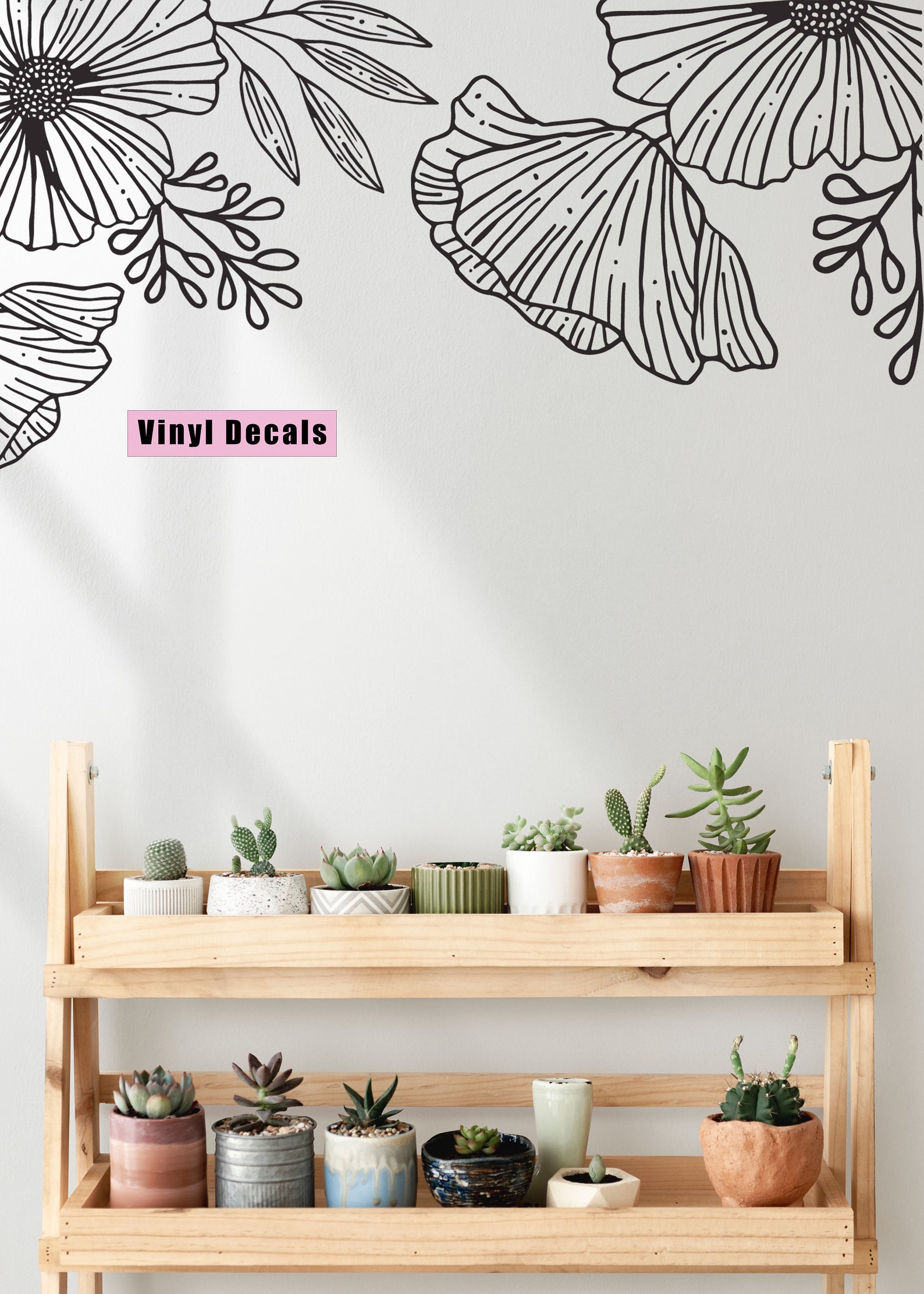 Romantic Floral Wall Window Decals - Contour Line Art, Spring & Summer ...