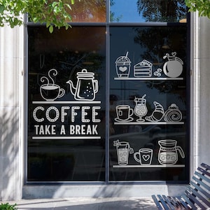 Coffee-themed Vinyl Window Art - Quirky Café Icons Sticker Set, Home ...