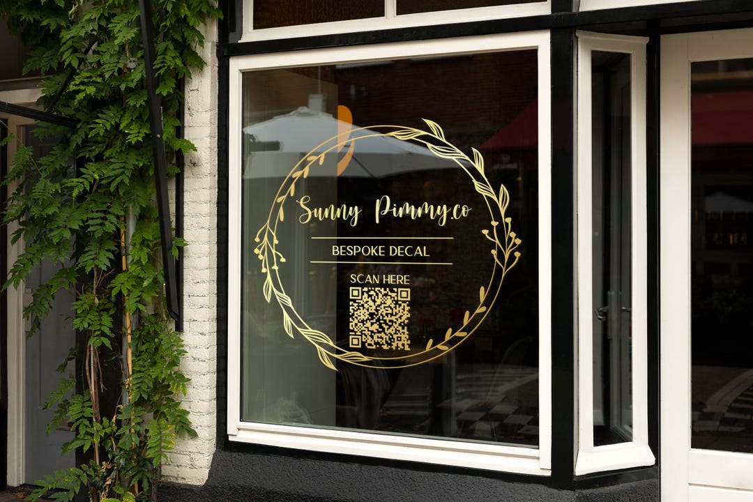 Personalised Text Floral Wreath Shop Window Vinyl Decals, Luxury Round ...