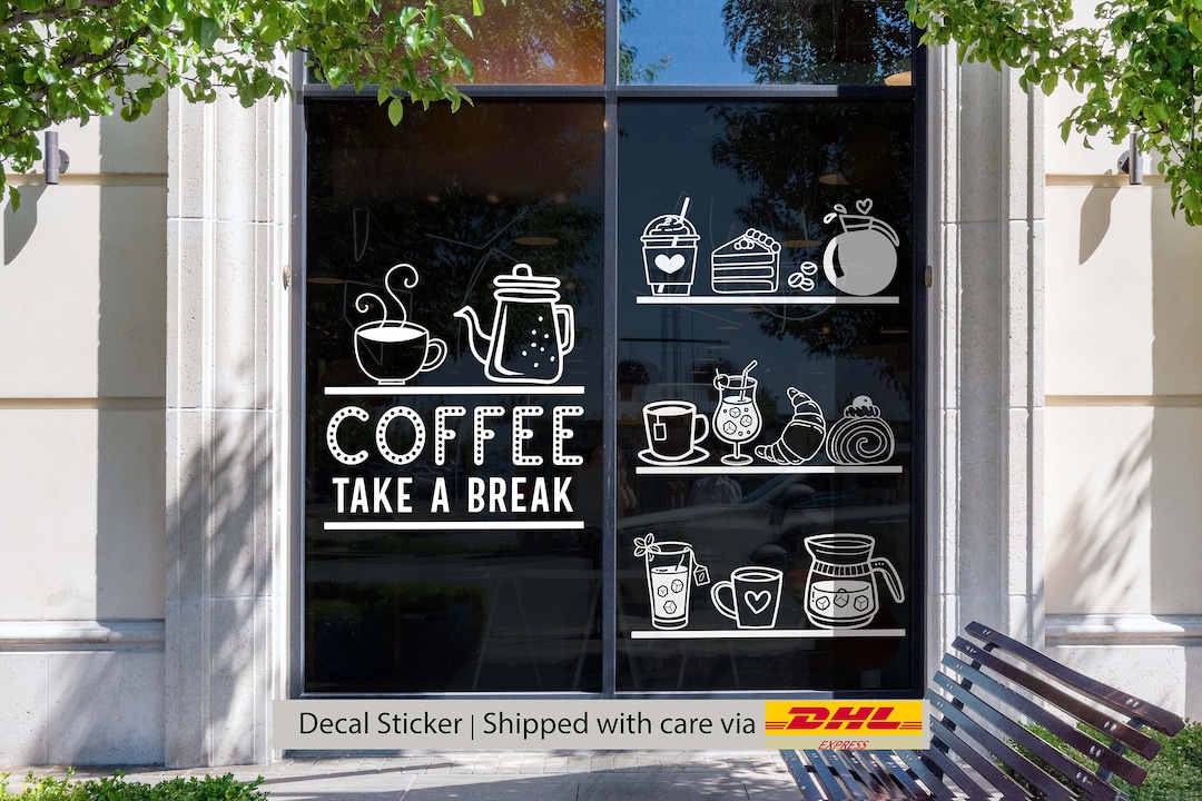 Coffee-themed Vinyl Window Art - Quirky Café Icons Sticker Set, Home ...