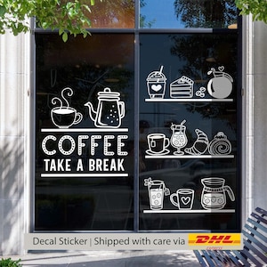 Coffee-themed Vinyl Window Art - Quirky Café Icons Sticker Set, Home ...