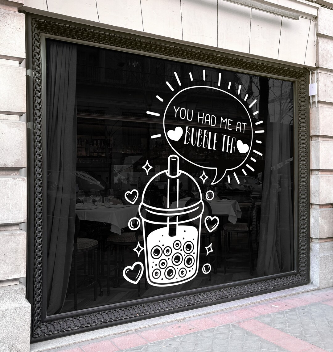 Bubbly Tea Decal Sticker for Shop and Cafe Window & Wall Decal Signage ...