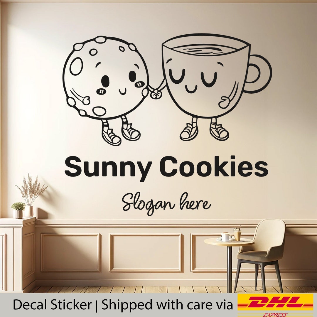Your Business Cookies Decal Sticker Vinyl | Cute Cookie and Cup Design ...