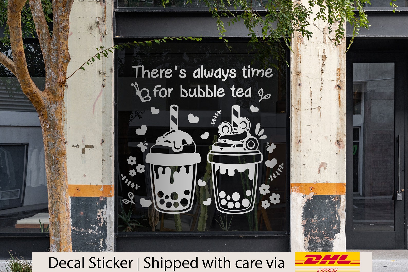 Bubble Tea Decal for Window and Wall, Cafe Window Decal, Front Shop ...